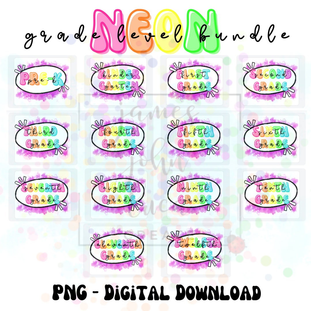 Neon Grade Level Bundle All Grades PNG Digital Downloads - Etsy