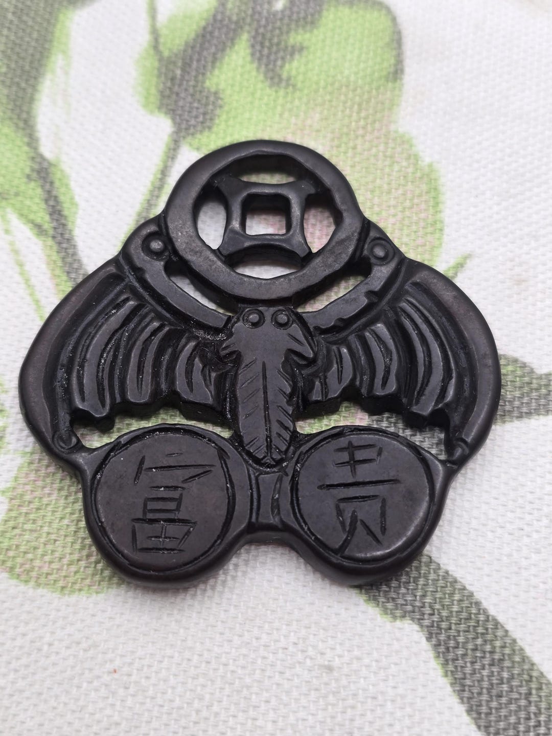 Antique Chinese Nephrite Jade Bat & Coin Pendant - Good Fortune Amulet ...