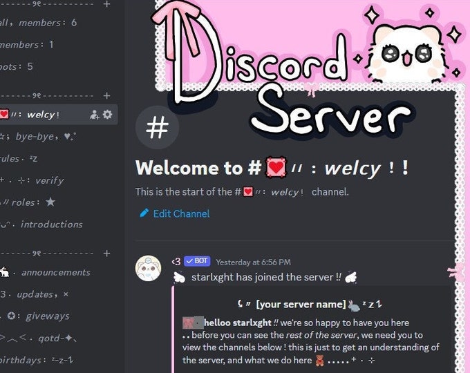 Pink and Kawaii Discord Server Fully Coded: Includes Template, Mimu ...