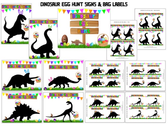 PDF: Dinosaur Easter Egg Hunt Combo Pack - Party Signs and Bag Labels ...