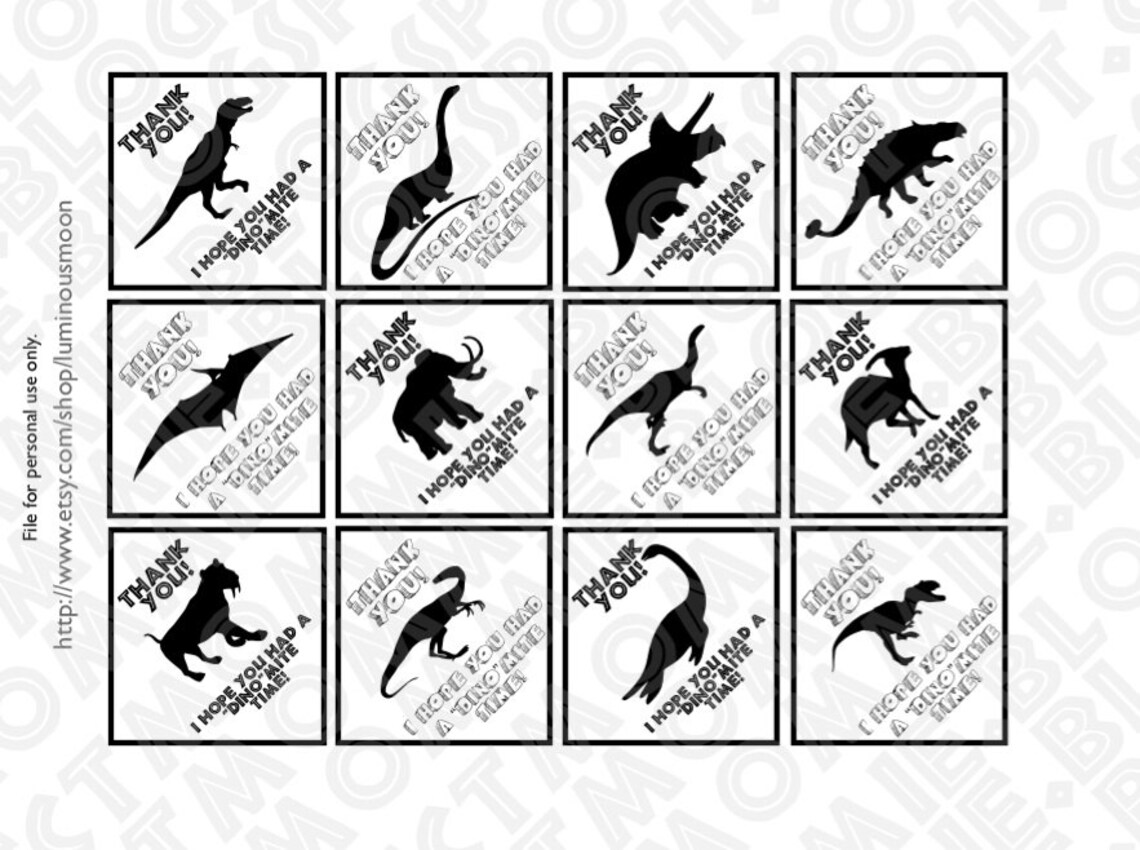 PDF: Dinosaur Party Favor Tags 2 X 2 Digital - Etsy