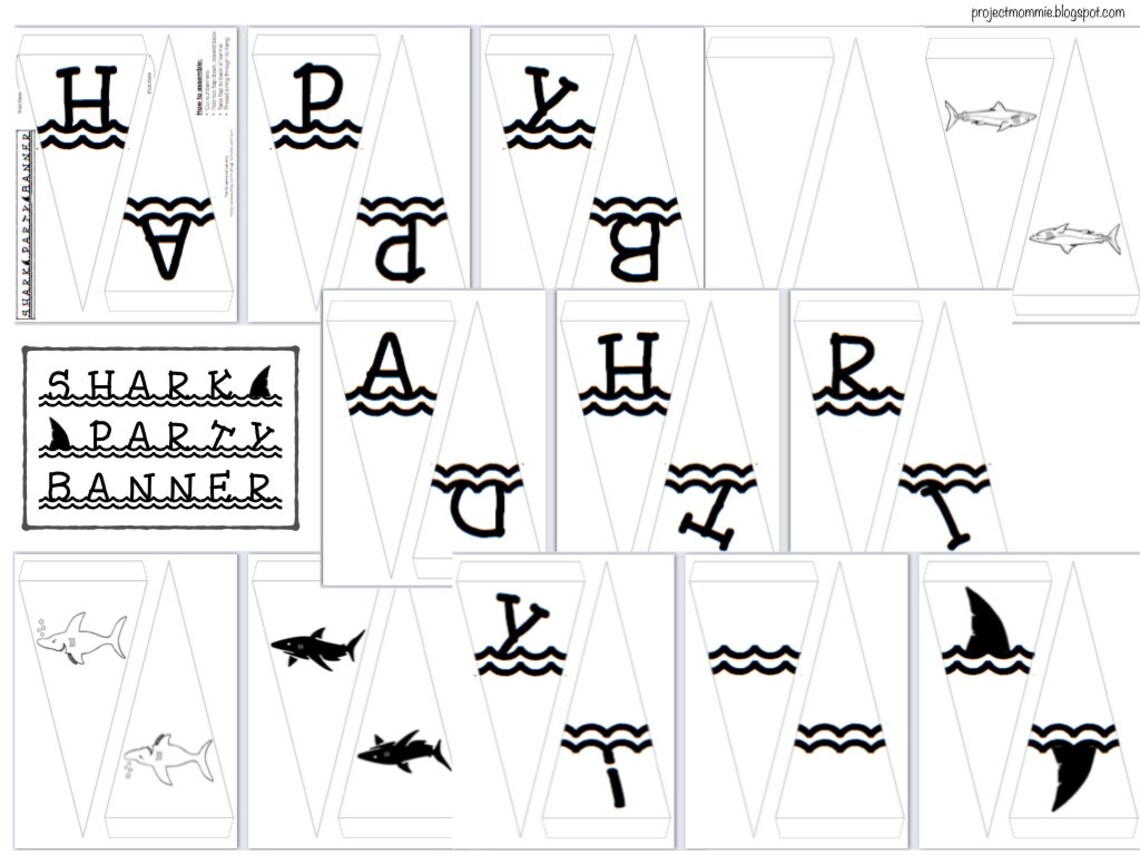 PDF: Shark Party Pennant Banner happy Birthday - Etsy