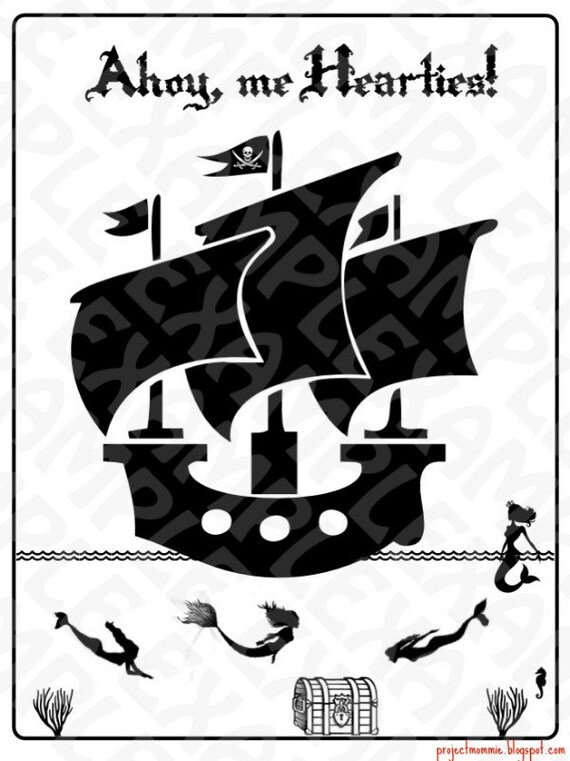 PDF: Pirate Ship Party Sign "Ahoy, me Hearties!" w Mermaids and ...
