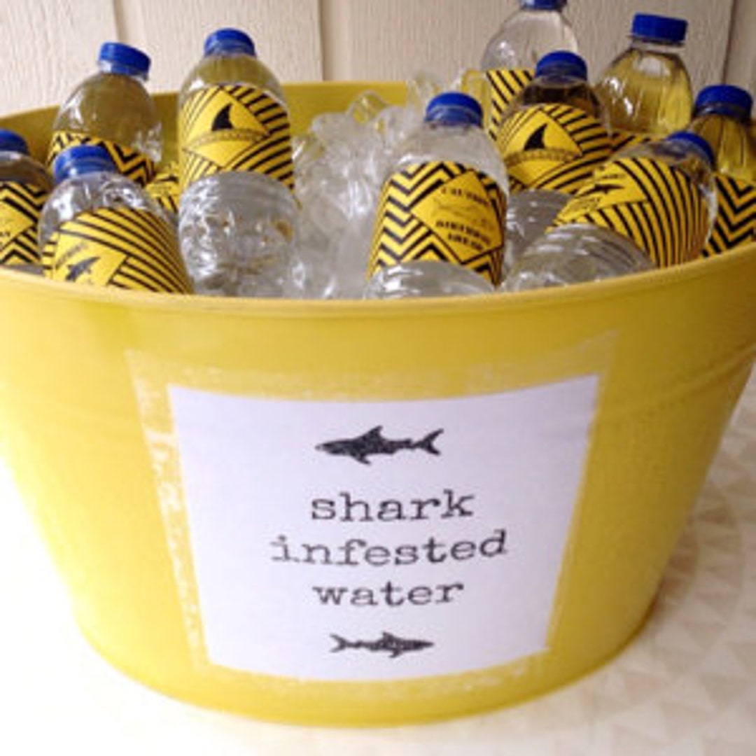 PDF: Shark Water Bottle Label Wraps W BONUS shark Infested Water Sign ...