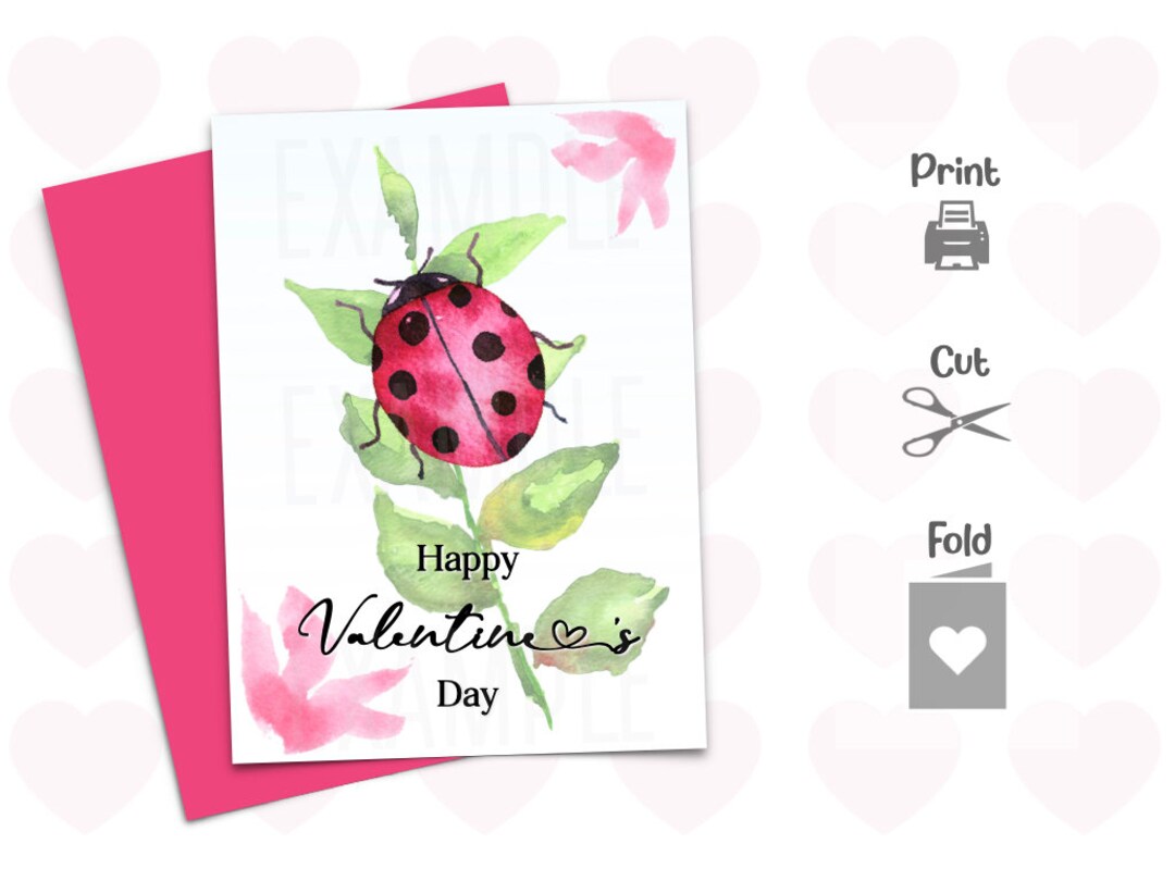 Printable Happy Valentines Day Ladybug Cards - Blank - 4x6 & 5x7 - W ...