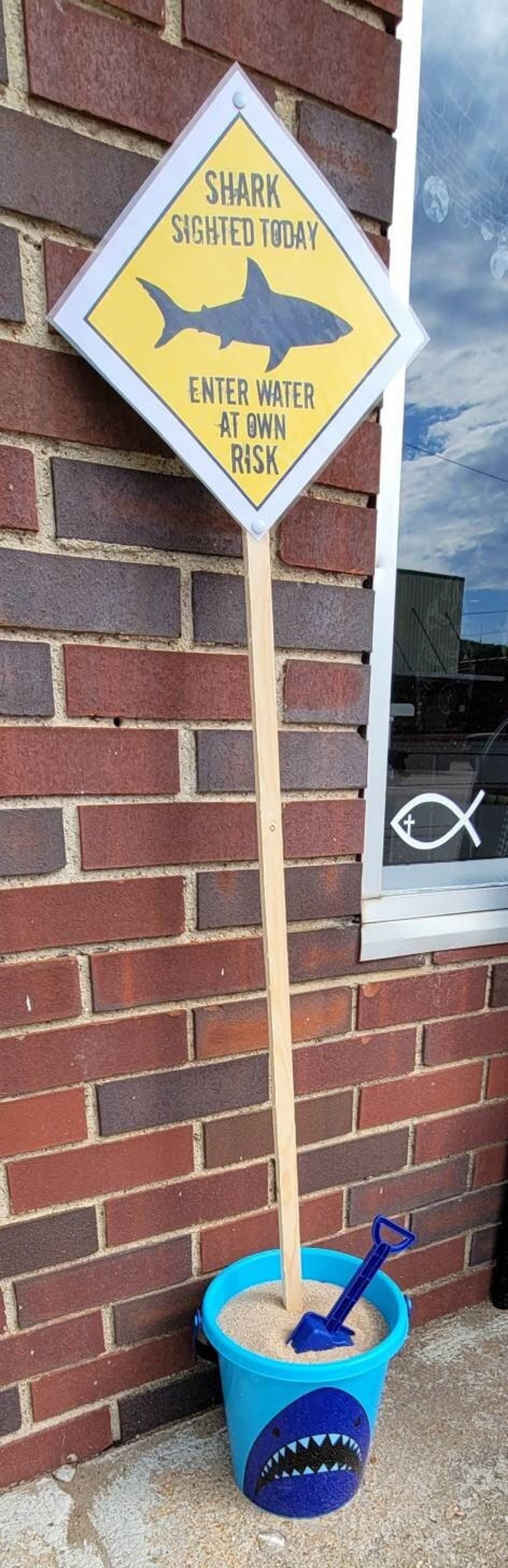 Shark Party Sign shark Sighted Today Enter Water at Own - Etsy