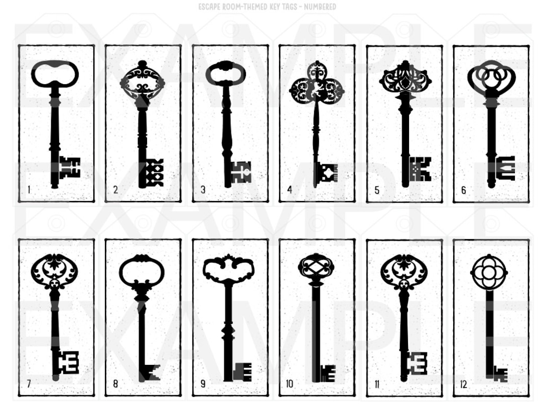 Escape Room key Hang Tags Escape Room-themed W Aged Background JPG 2 ...