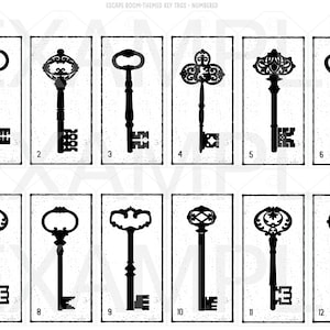 Escape Room key Hang Tags Escape Room-themed W Aged Background JPG 2 ...