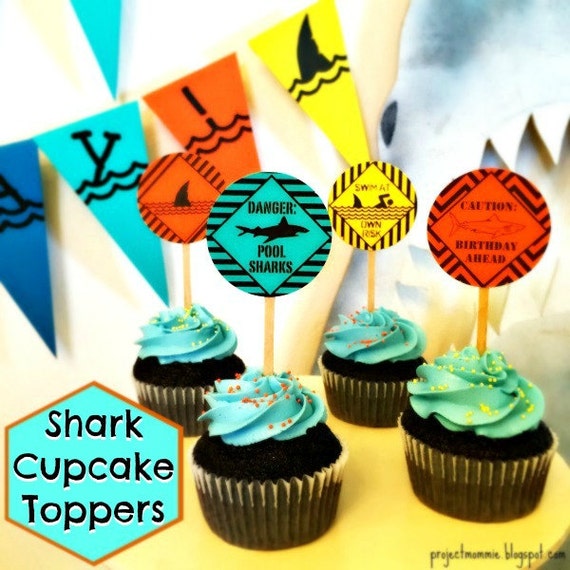 PDF: Shark Cupcake Toppers Caution Shark Party Digital - Etsy