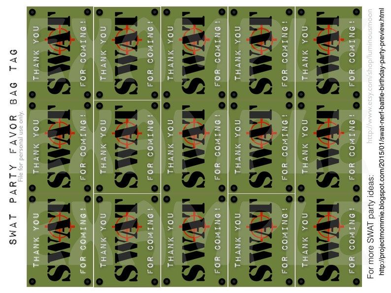 PDF: SWAT Party Favor Tags thank You for Coming - Etsy