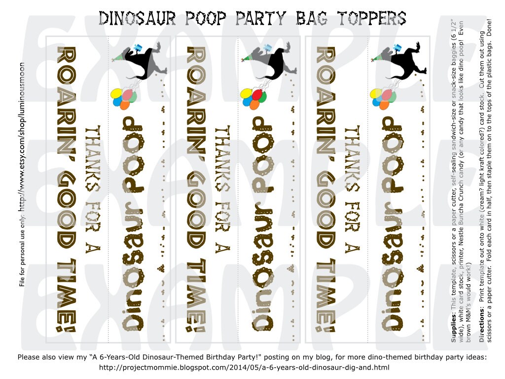PDF: 6 1/2 Wide Dinosaur Poop Party Favor Bag Toppers | Etsy