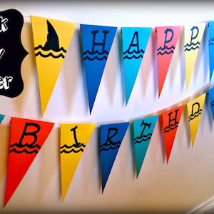 PDF: Shark Party Pennant Banner happy Birthday Shark Pennant Banner ...