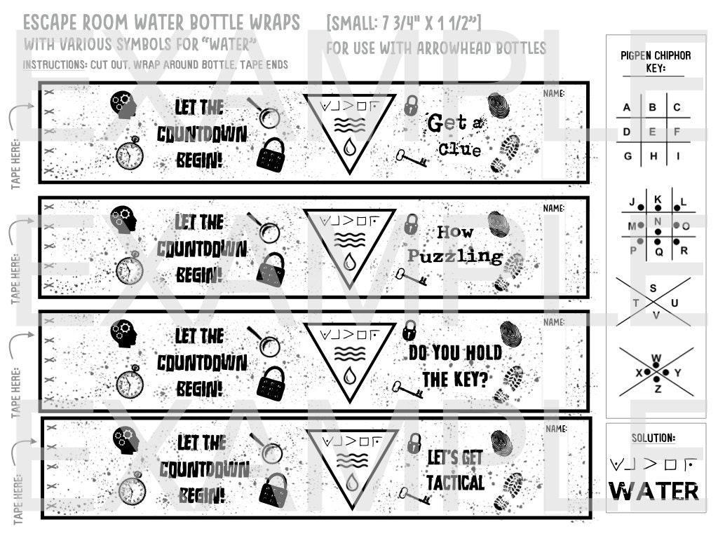 Escape Room Water Bottle Label W Interactive Puzzles Napkin - Etsy