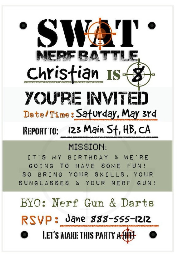 PDF: SWAT Fill-In Invitations - "Let's make this party a hit!" Digital ...