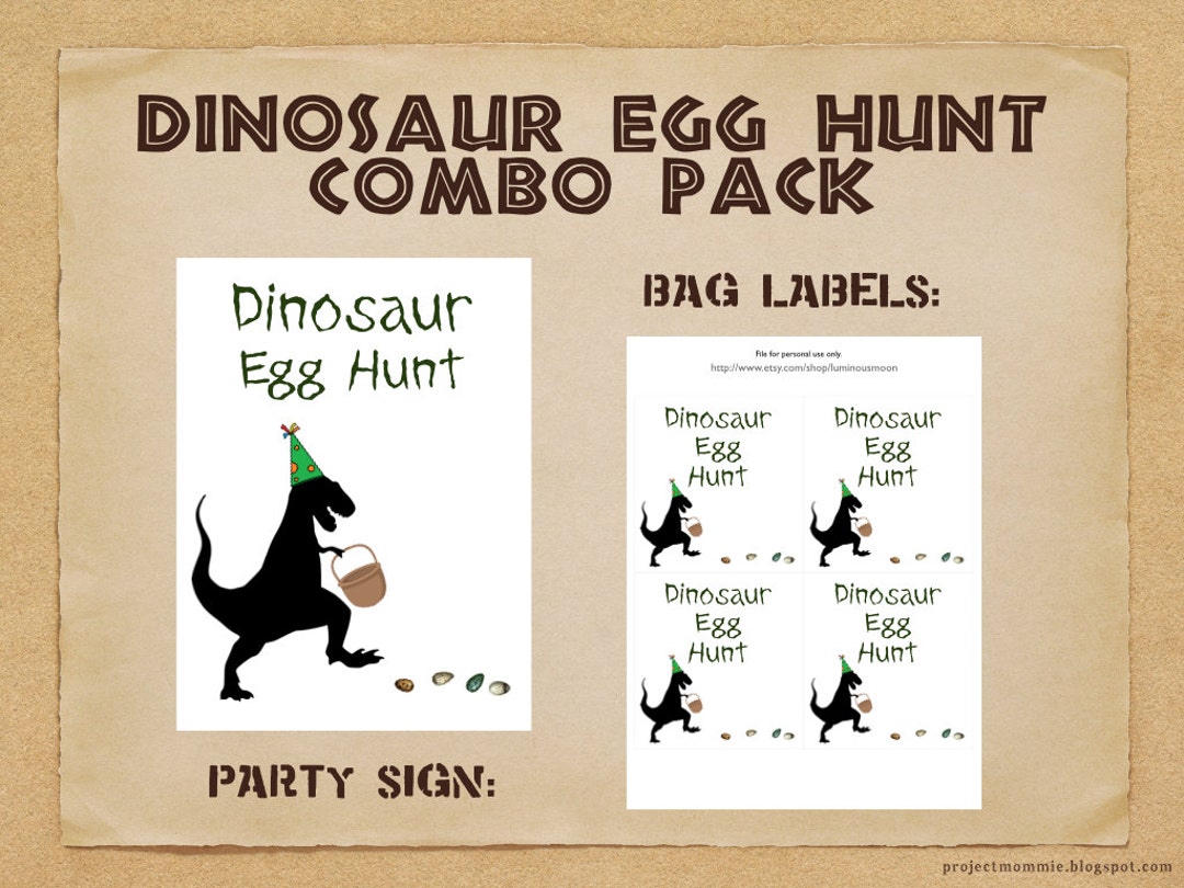 PDF: Dinosaur Egg Hunt Combo Pack - Party Sign and Bag Labels - Digital ...