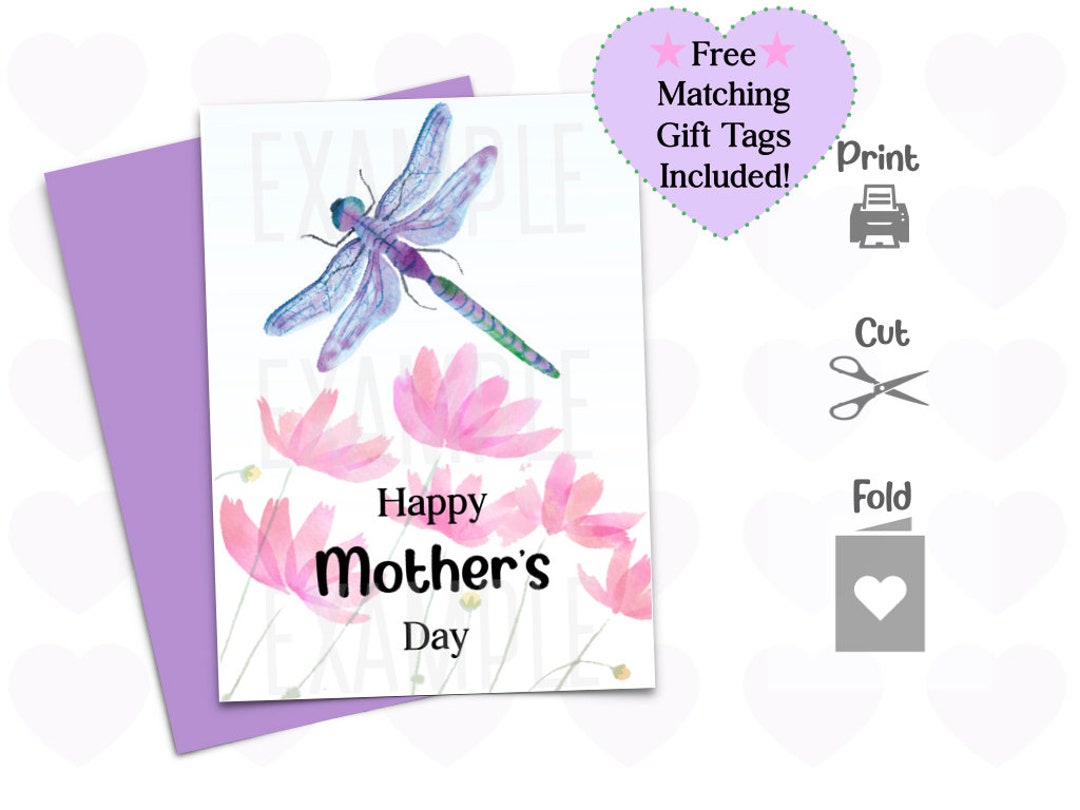 Happy Mother's Day Dragonfly Blank Cards & Gift Tags Set - W BONUS ...