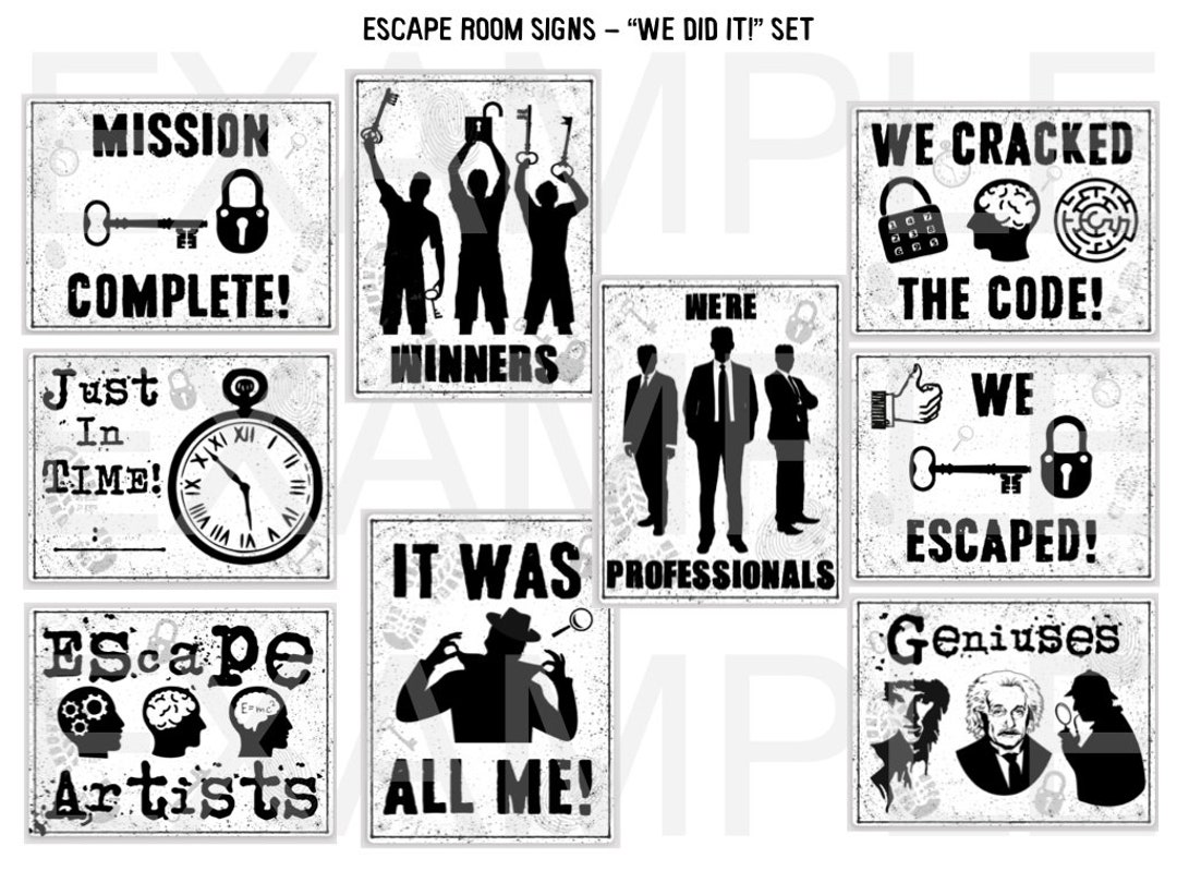 Escape Room Set of 9 Signs PDF - "we Did It!" - Full Set of "escaped in ...