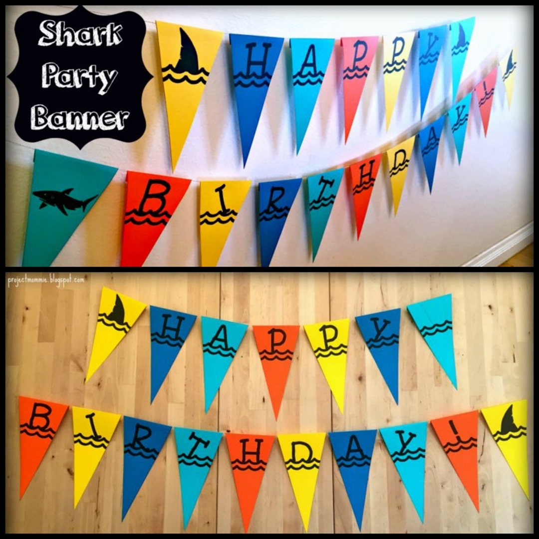 PDF: Shark Party Pennant Banner happy Birthday Shark Pennant Banner ...