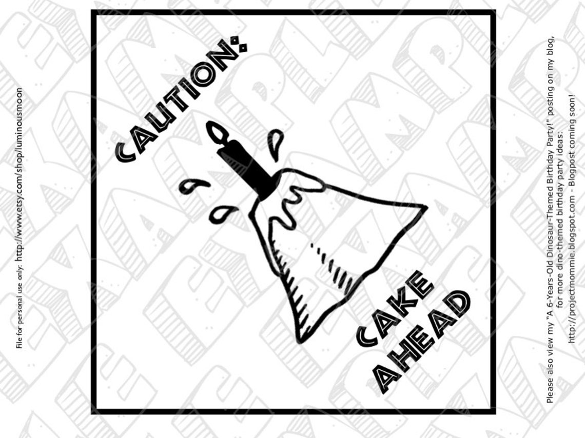 PDF: caution Volcano Cake Ahead Sign Dinosaur - Etsy