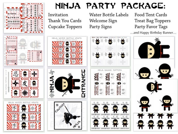 PDF: "Cute but Fierce" Ninja Party Package - Invitation Thank You Card ...