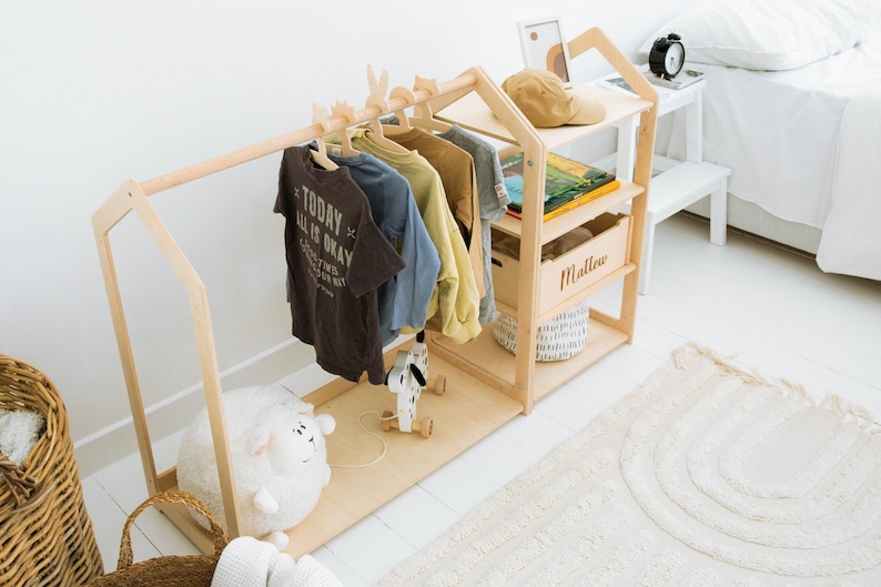 Kids Clothes Rack, Montessori Wardrobe, Clothing Display, Birthday Gift ...