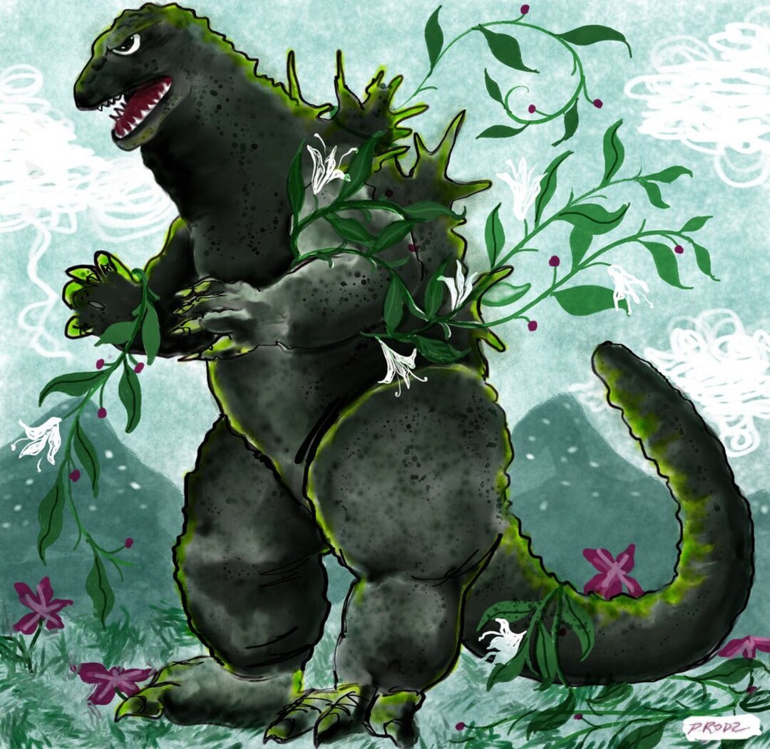 Godzilla Takes A Break Matted Print - Etsy