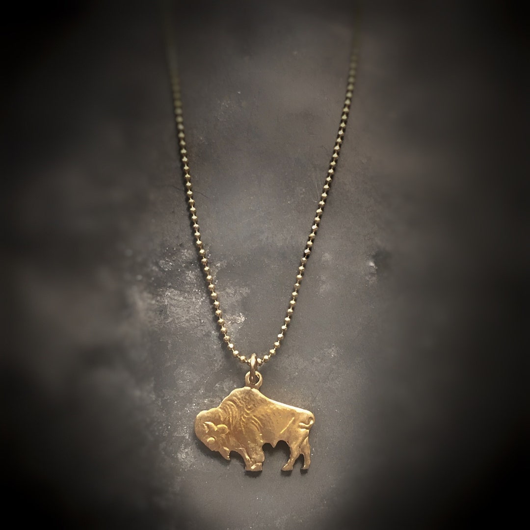 Buffalo Necklace, Bison Necklace, Small Buffalo Charm, Brass Microball ...