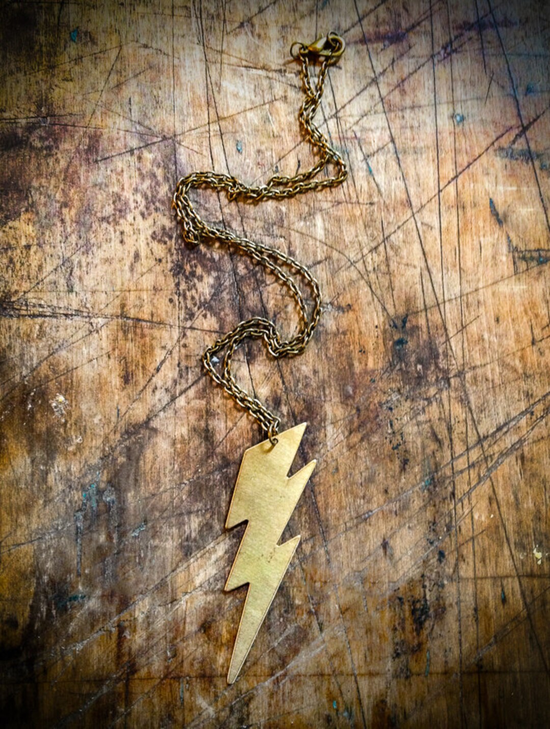 Lightning Bolt Necklace, Brass, Strike, Electrical Storm, Stormy ...