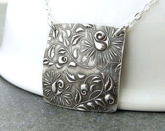 Unique Sterling Silver Necklace Pendant Silver Square Necklace | Etsy
