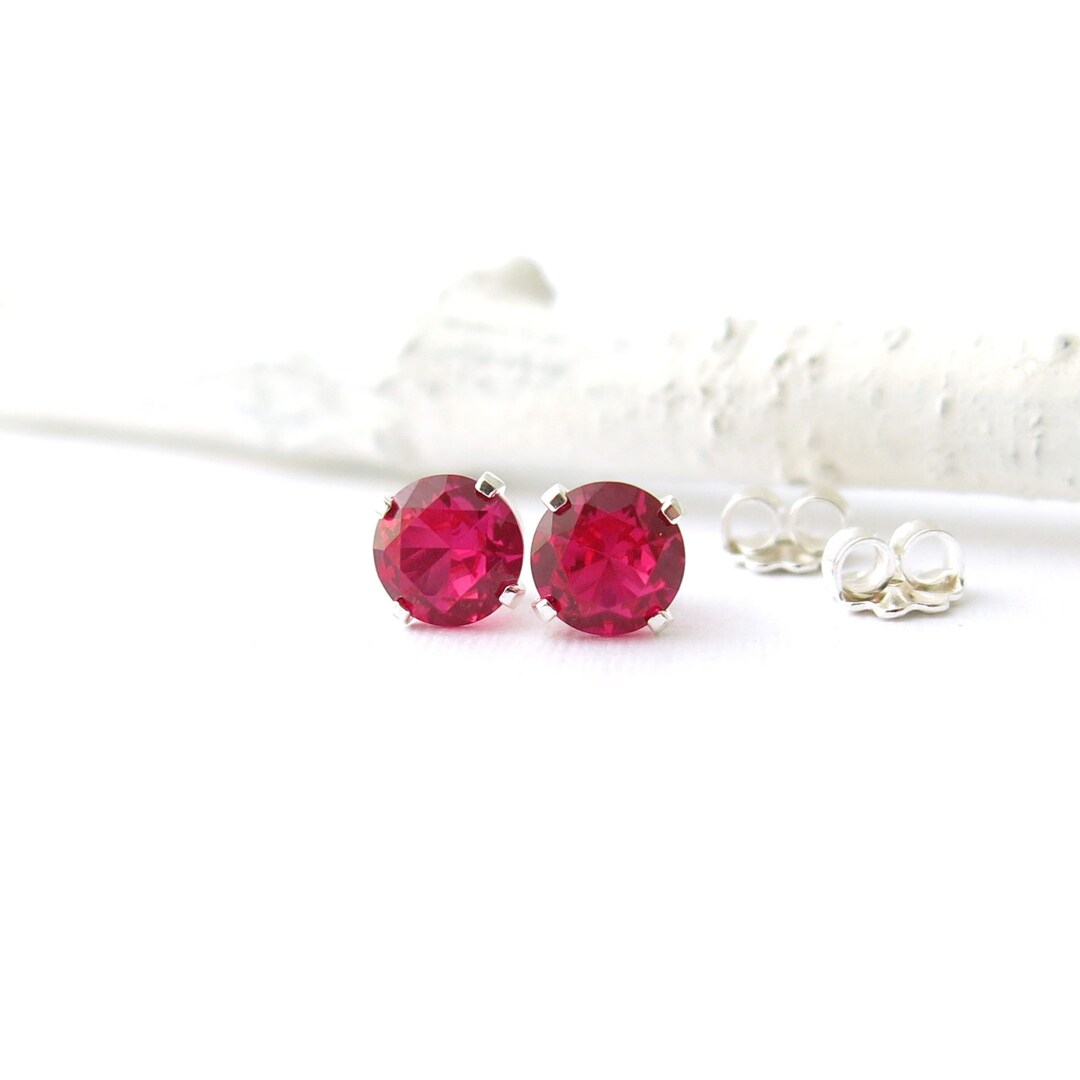 Ruby Stud Earrings Small Silver Earrings Ruby Earrings Gemstone Post ...
