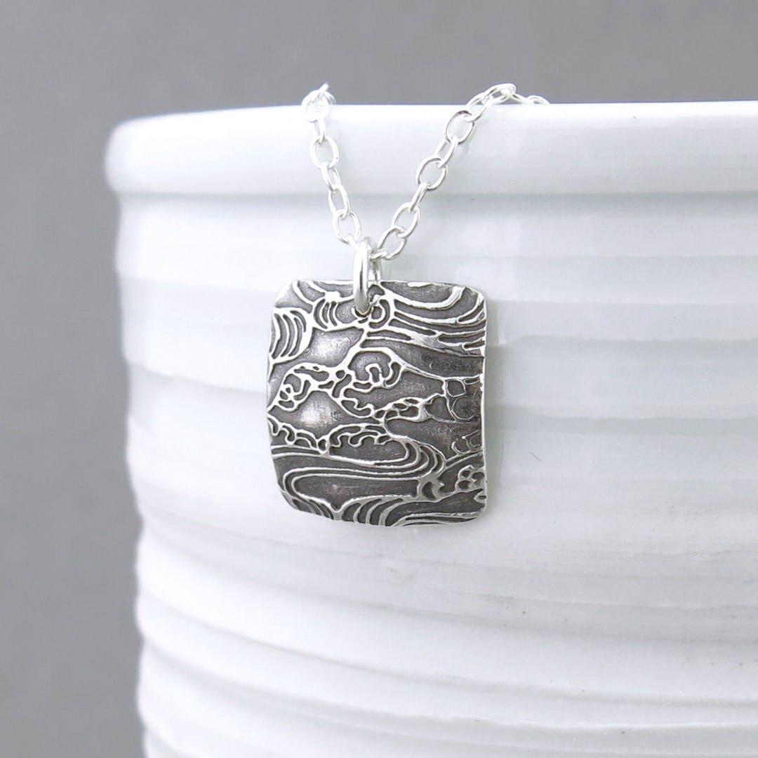 Square Silver Necklace Pendant Silver Square Necklace Boho Necklace ...