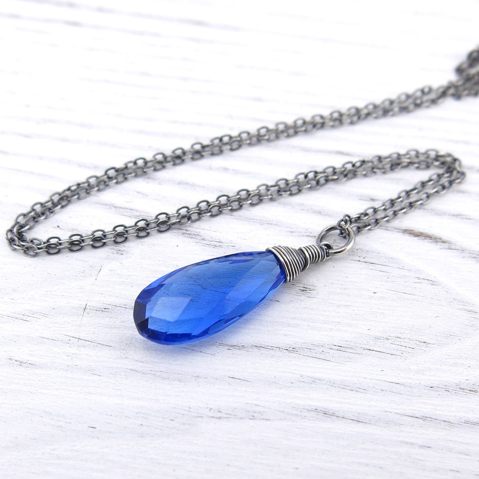 Cobalt Blue Necklace Silver Gemstone Necklace Blue Quartz | Etsy
