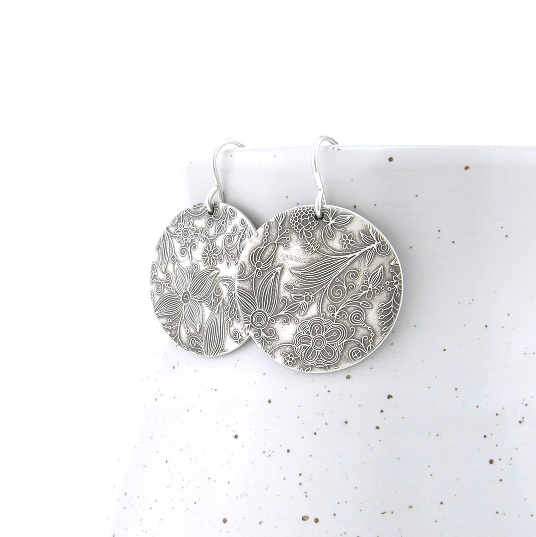 Rustic Silver Earrings Dangle Earrings Sterling Silver Jewelry Floral ...