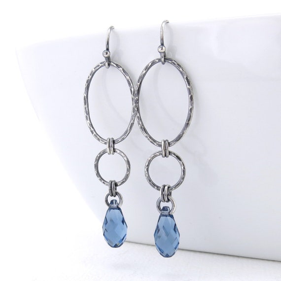 Long Dangle Earrings Silver Drop Earrings Blue Crystal Earrings Geometric Jewelry September Birthstone Jewelry Gift for Her Adorned Aubrey Etsy