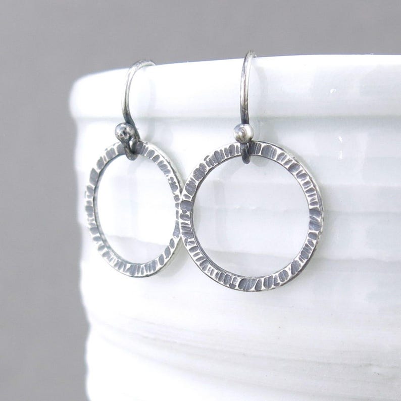 Rustic Silver Hoop Earrings Small Silver Earrings Dangle | Etsy