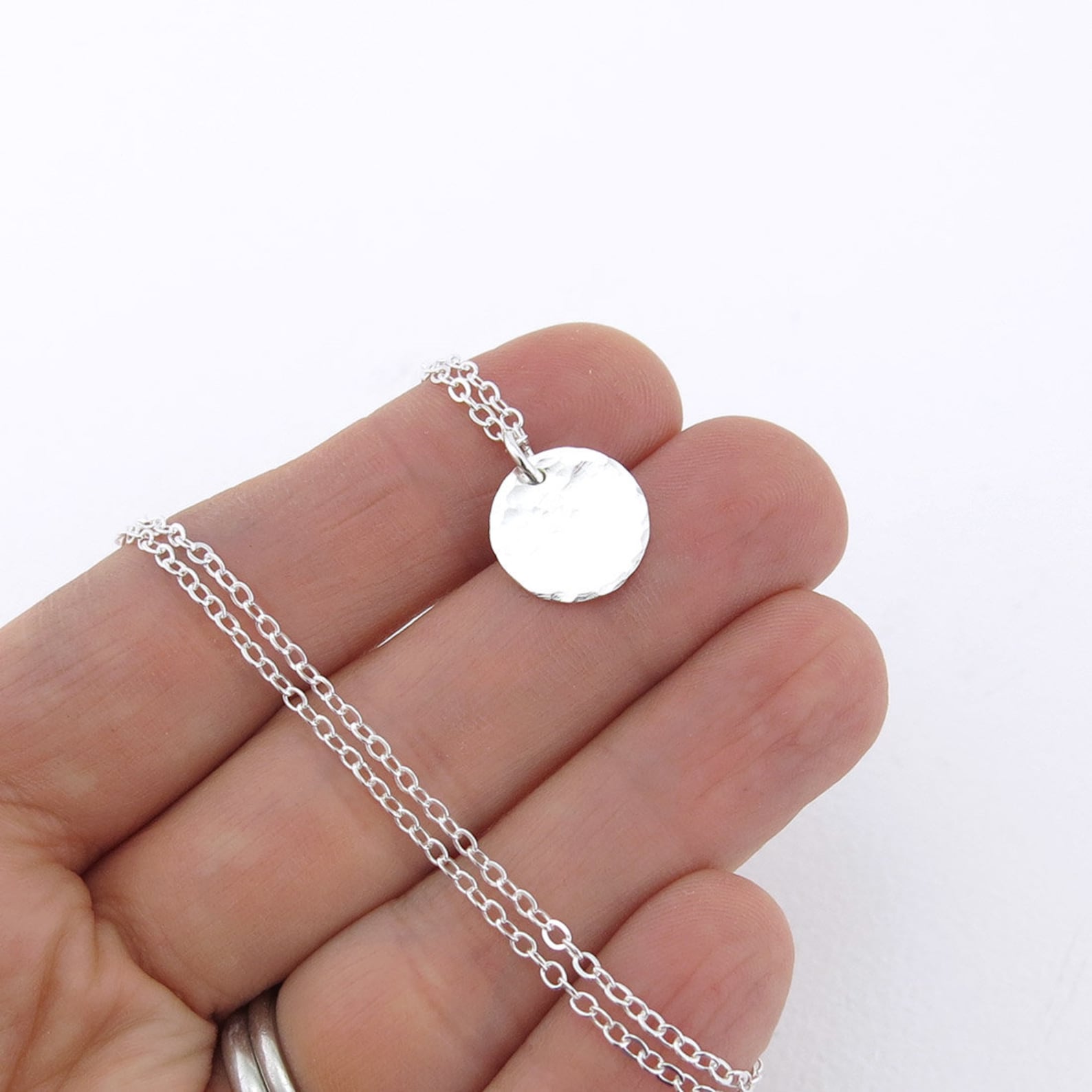 Minimalist Necklace Silver Tiny Silver Necklace Hammered Disc - Etsy