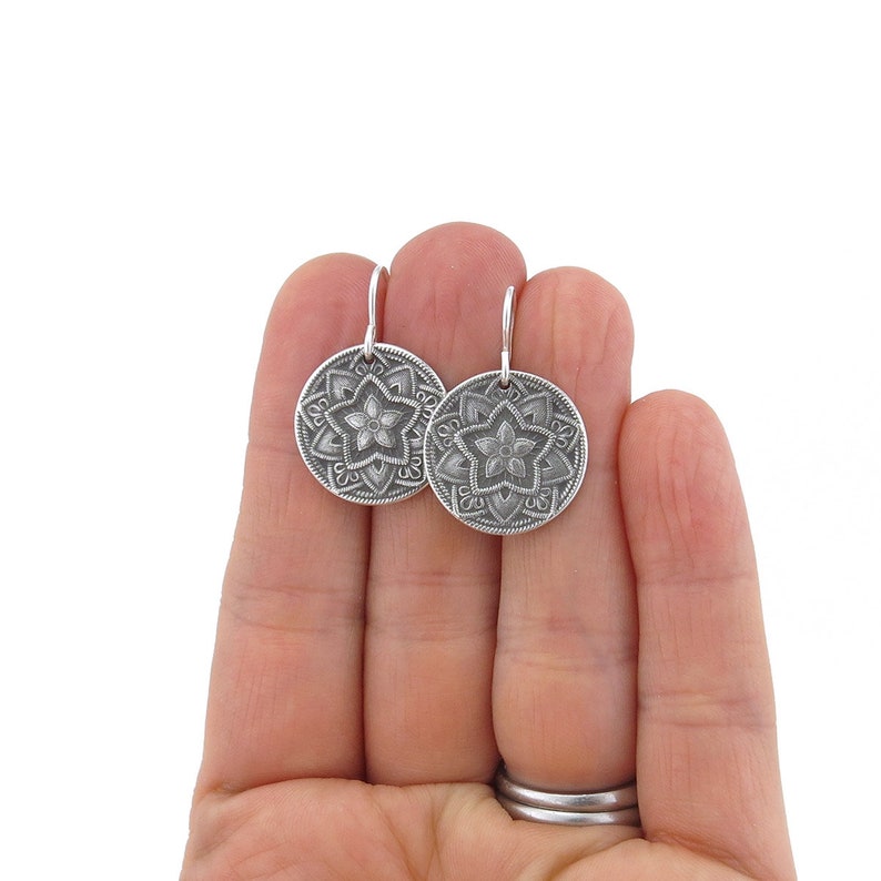 Silver Flower Earrings Rustic Jewelry Sterling Silver Earrings - Etsy