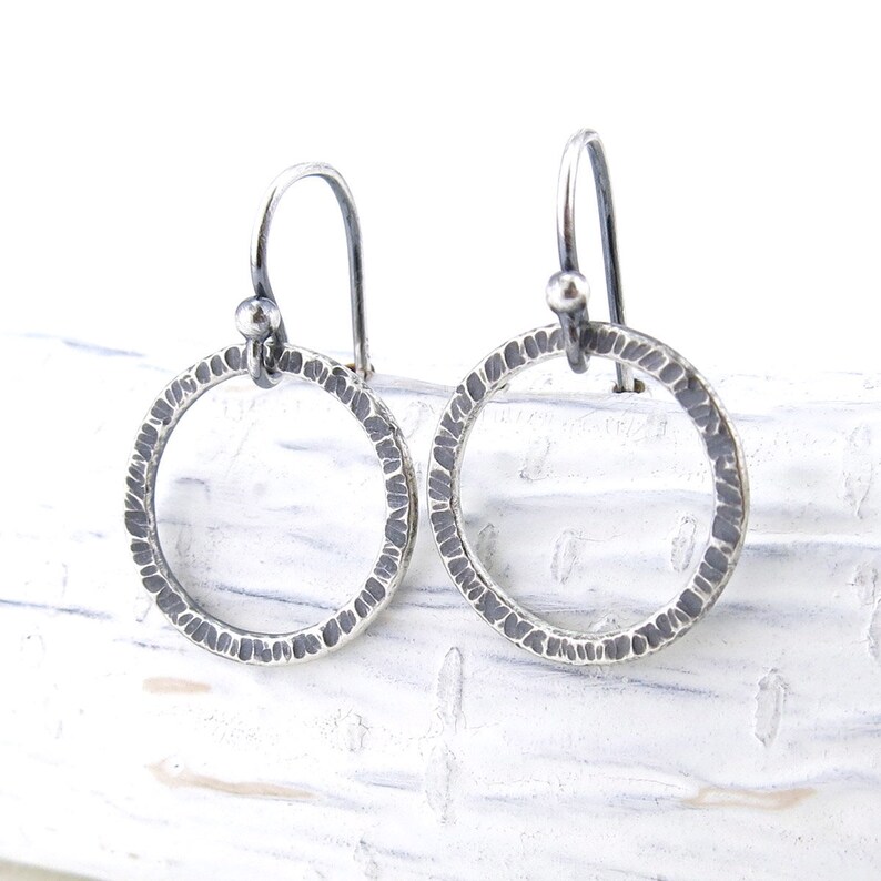 Rustic Silver Hoop Earrings Small Silver Earrings Dangle | Etsy