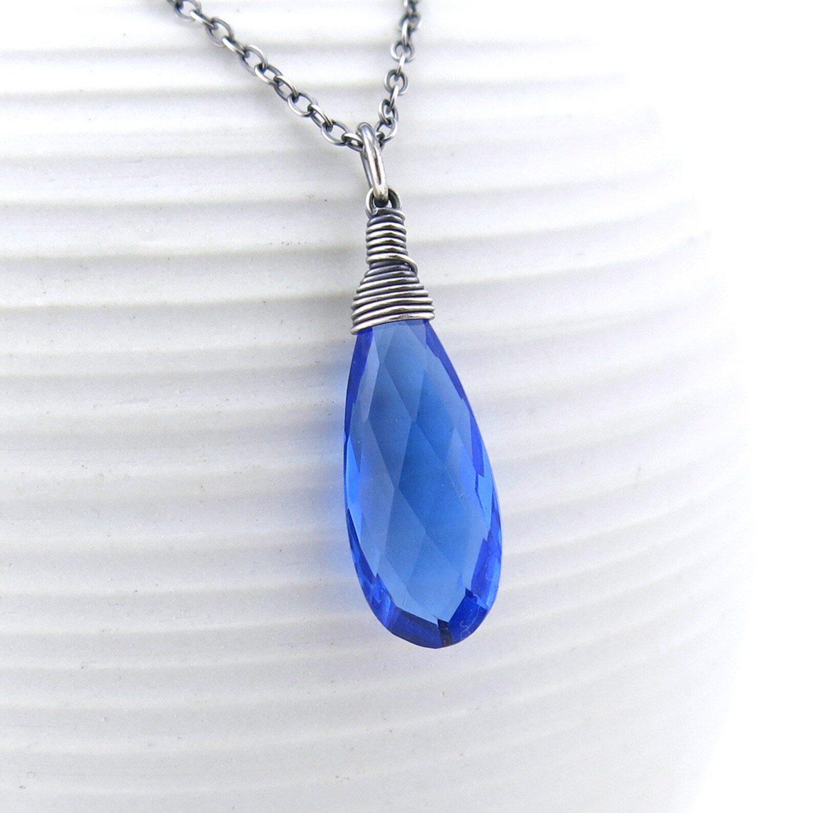 Cobalt Blue Necklace Silver Gemstone Necklace Blue Quartz | Etsy