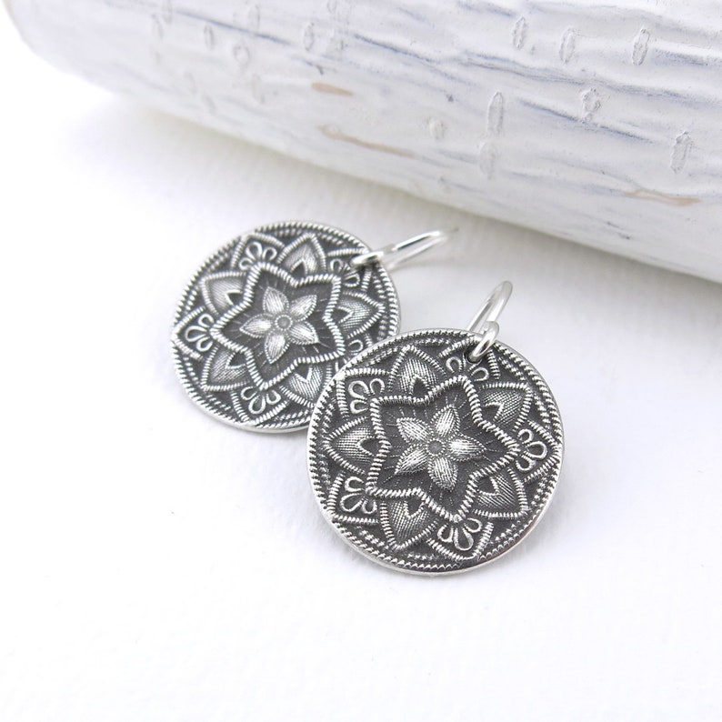 Silver Flower Earrings Rustic Jewelry Sterling Silver Earrings - Etsy