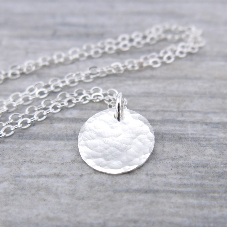 Minimalist Necklace Silver Tiny Silver Necklace Hammered Disc Necklace ...