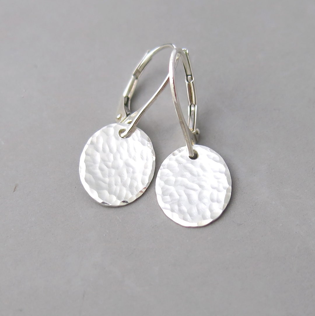 Tiny Lever Back Silver Earrings Oval Dangle Hammered Silver Earrings ...