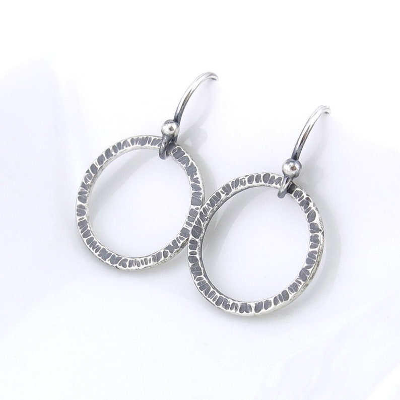 Rustic Silver Hoop Earrings Small Silver Earrings Dangle - Etsy