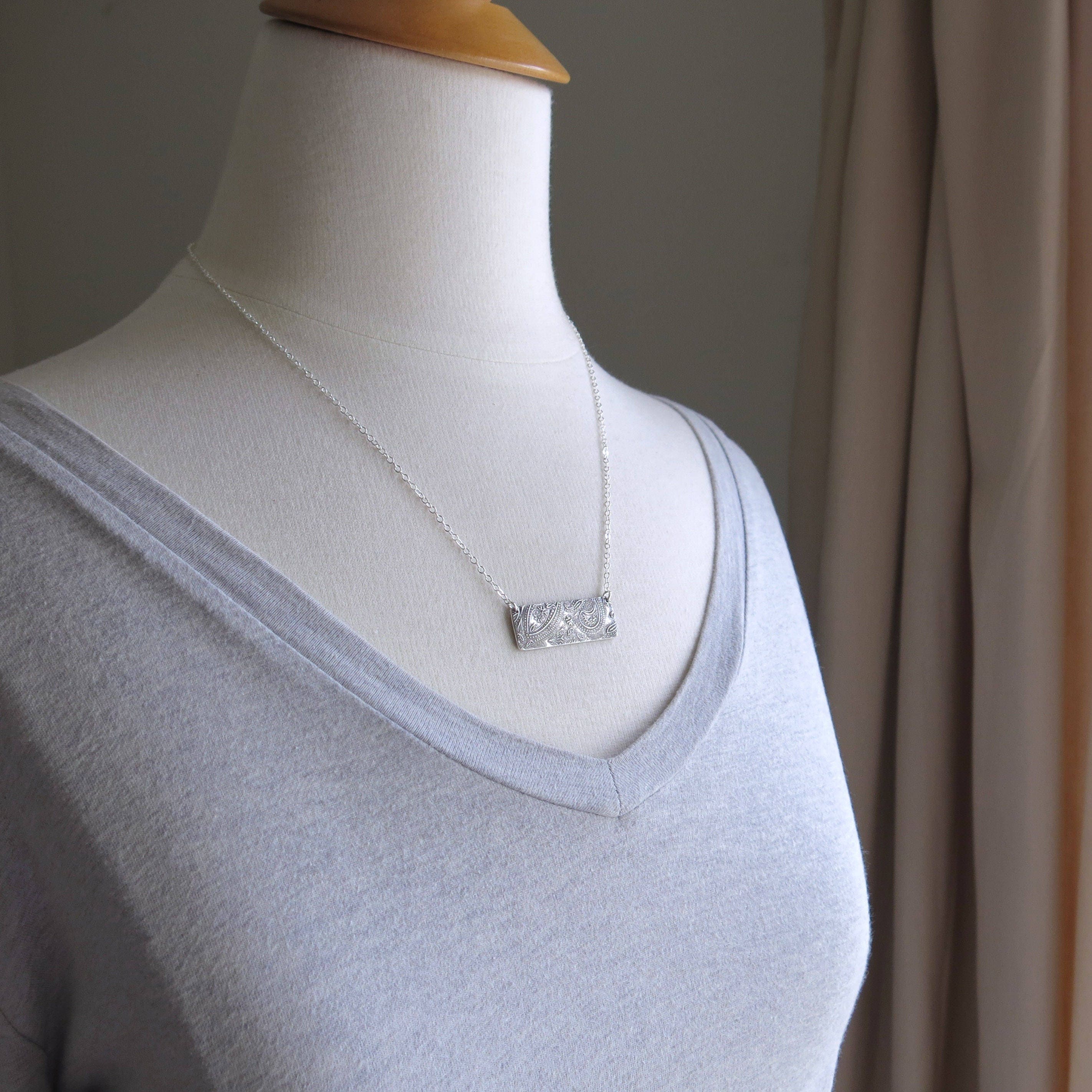 Silver Bar Necklace for Women Sterling Silver Necklace Layering ...