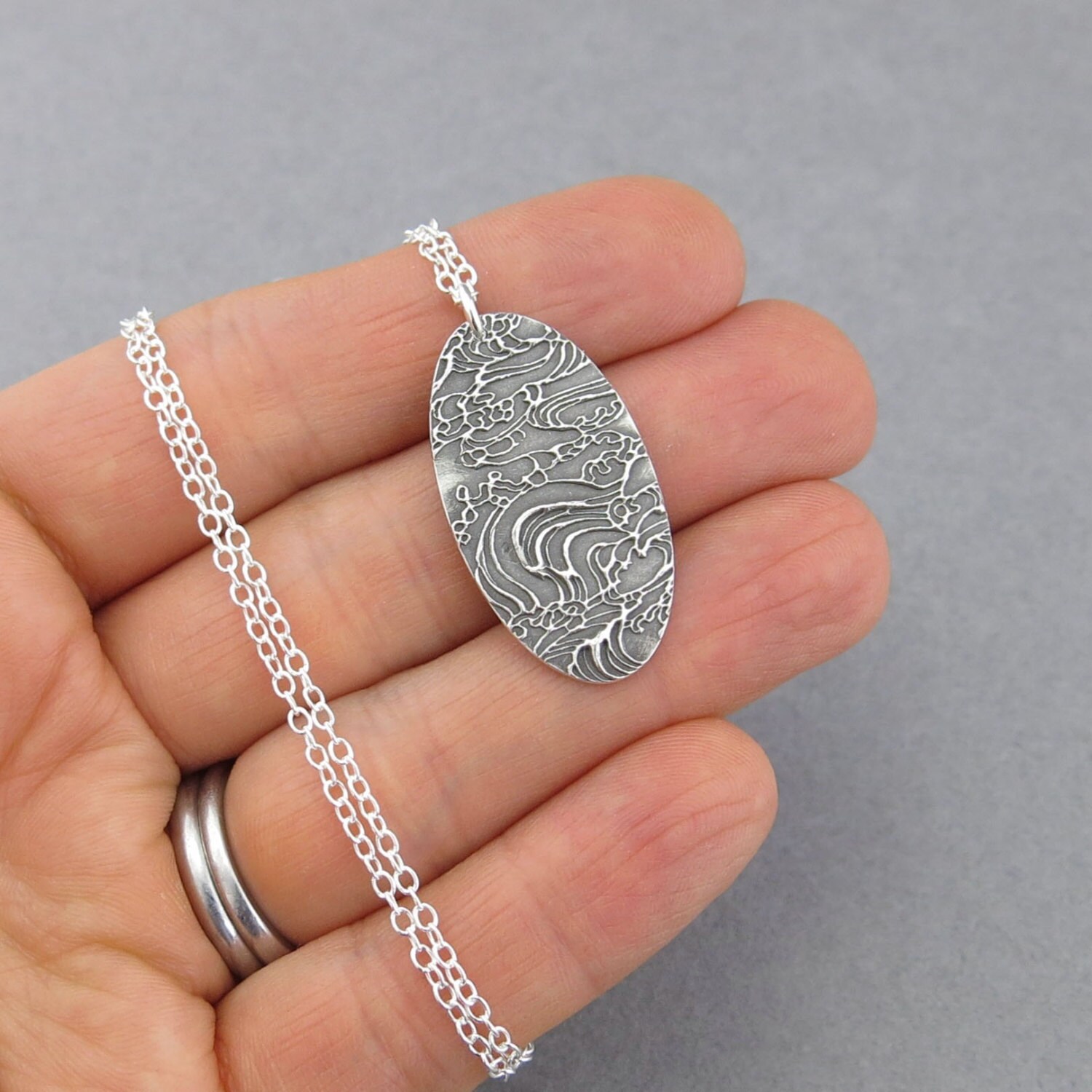 Long Silver Necklace Pendant Layering Necklace Silver Jewelry Ocean ...