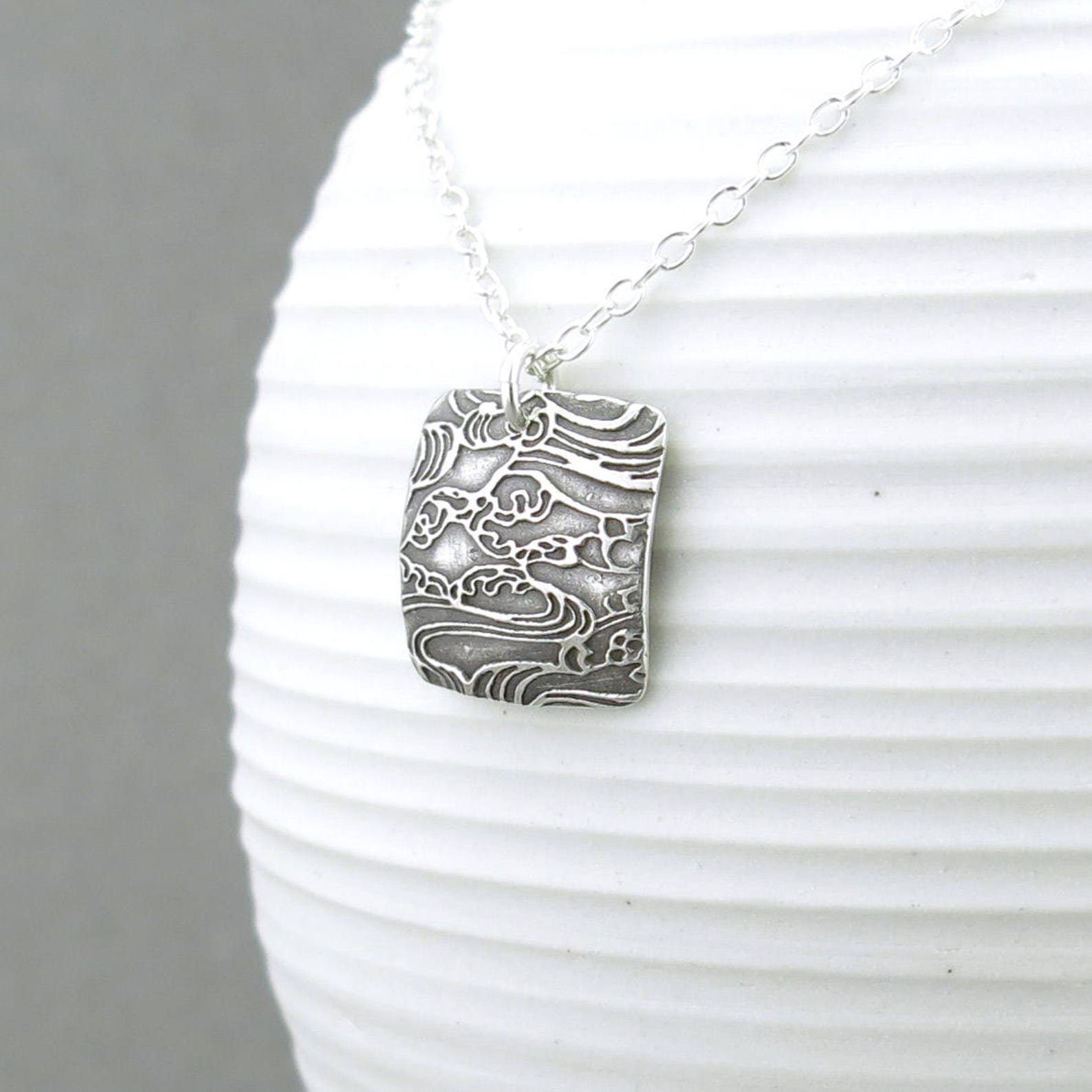 Square Silver Necklace Pendant Silver Square Necklace Boho | Etsy