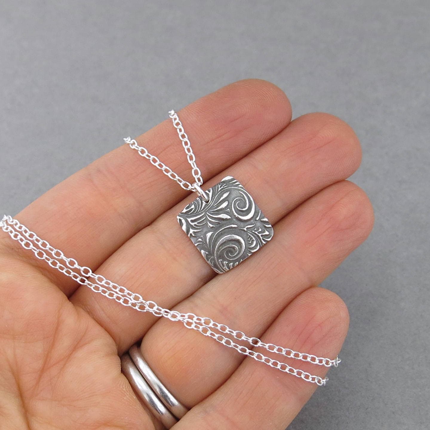 Unique Sterling Silver Necklace Pendant Silver Square Necklace Boho ...