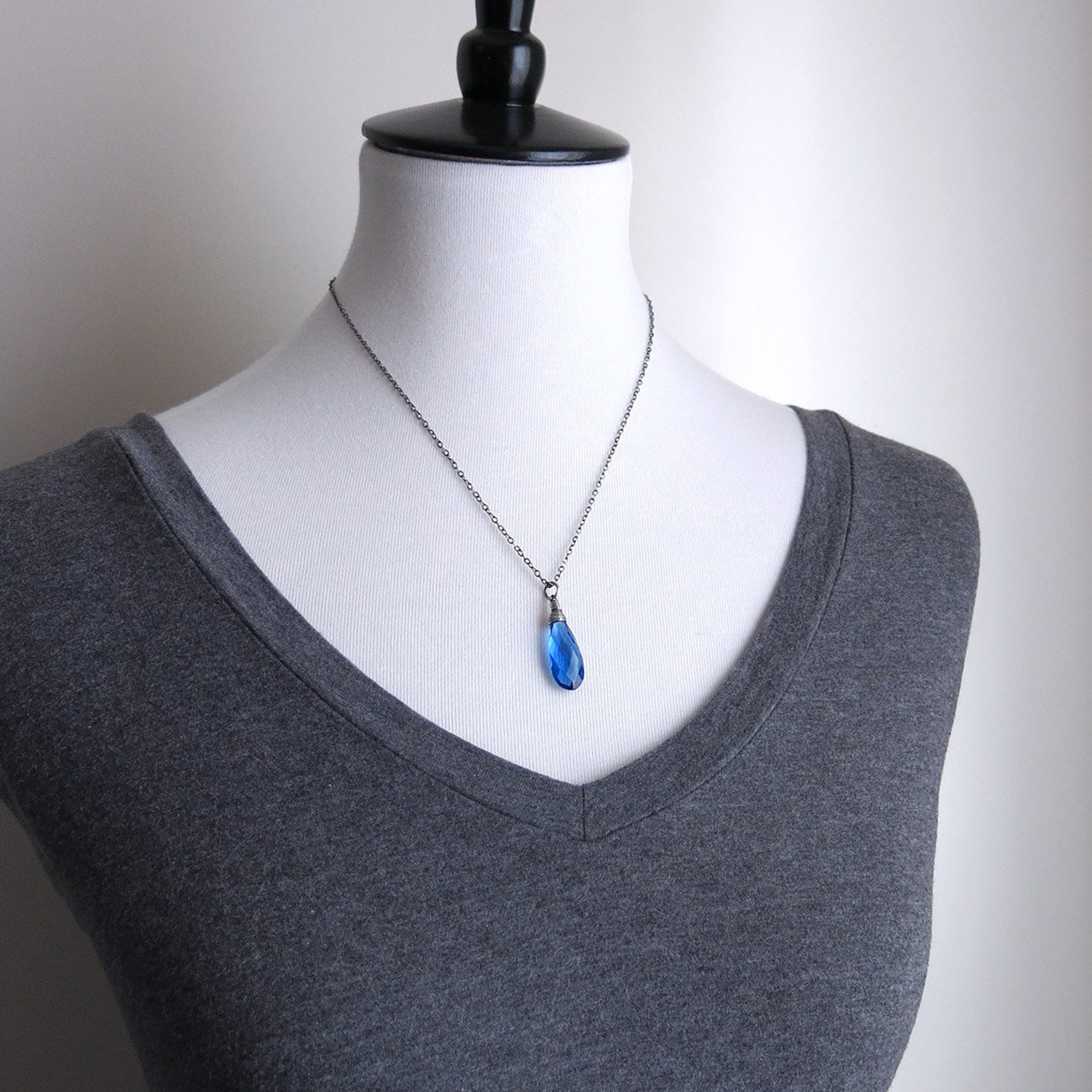 Cobalt Blue Necklace Silver Gemstone Necklace Blue Quartz | Etsy