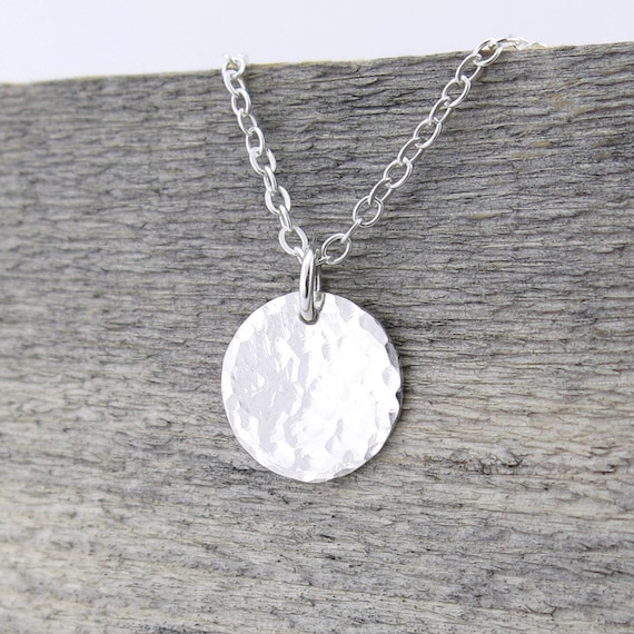 Minimalist Necklace Silver Tiny Silver Necklace Hammered Disc | Etsy