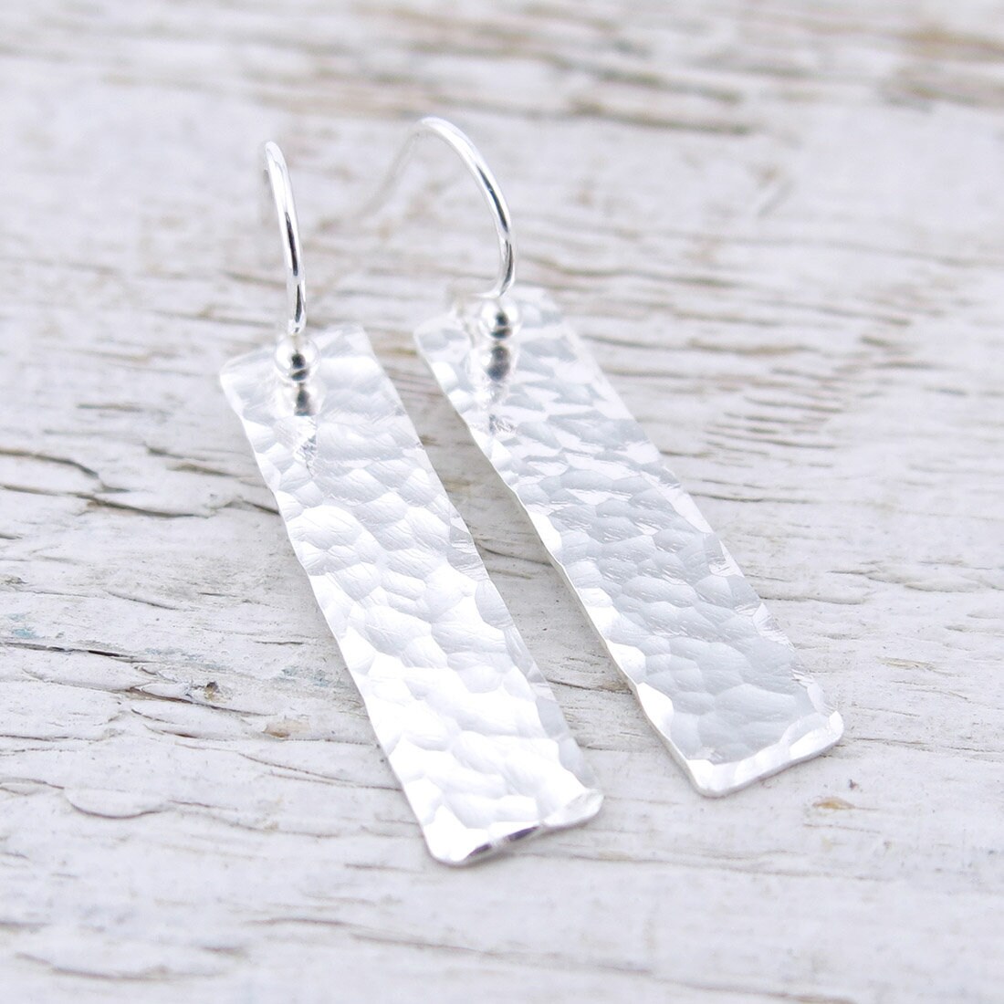 1 Inch Silver Bar Earrings Sterling Silver Hammered Earrings | Etsy